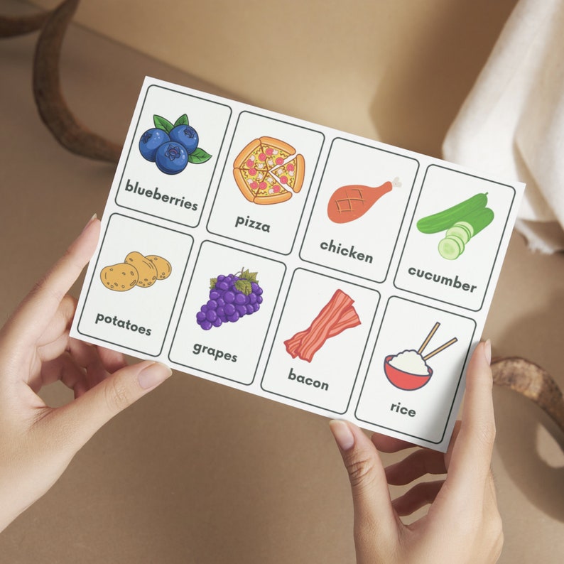 Food Flashcards Printable PDF Worksheet Vocabulary Games Montessori ...