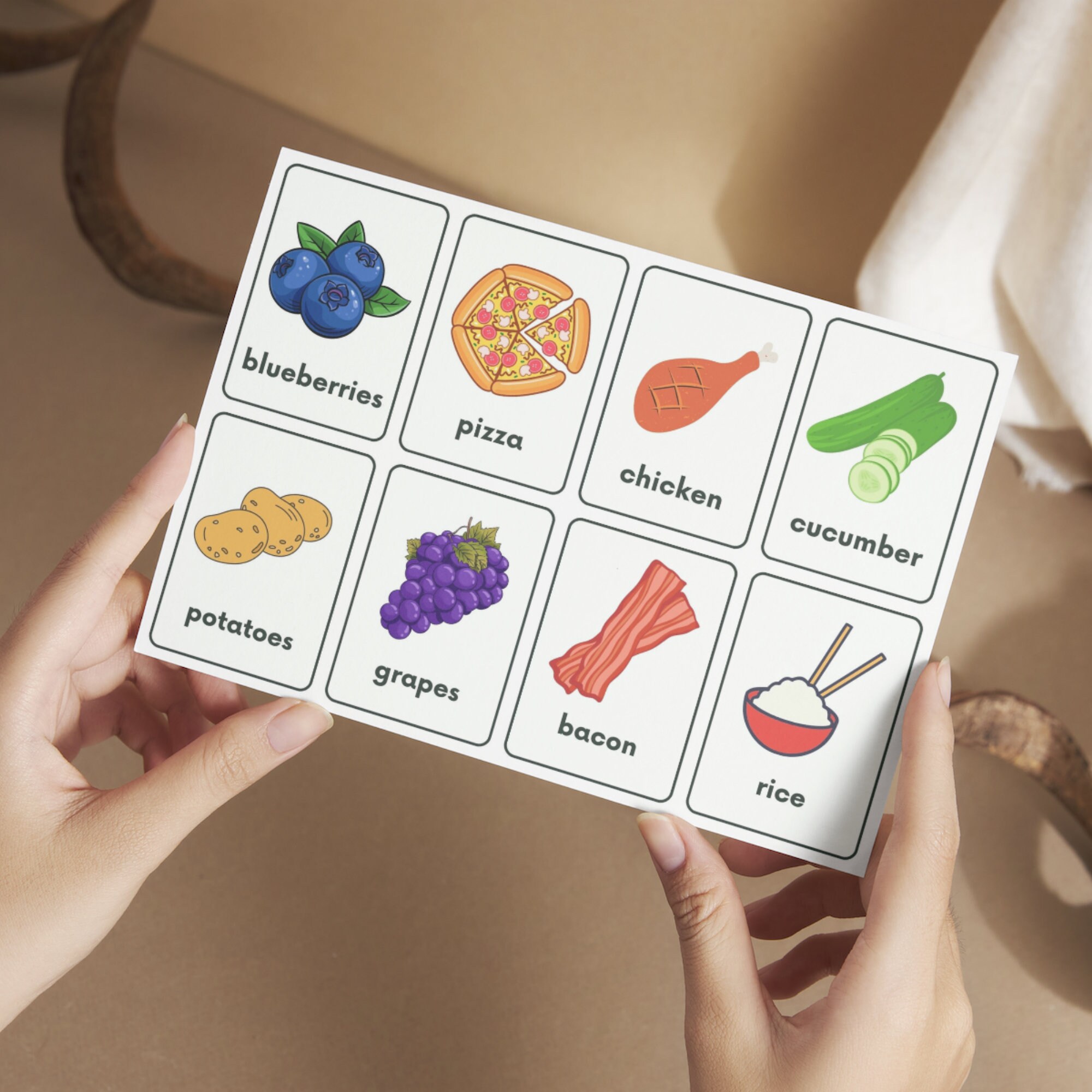 Food Flashcards Printable PDF Worksheet Vocabulary Games Montessori ...