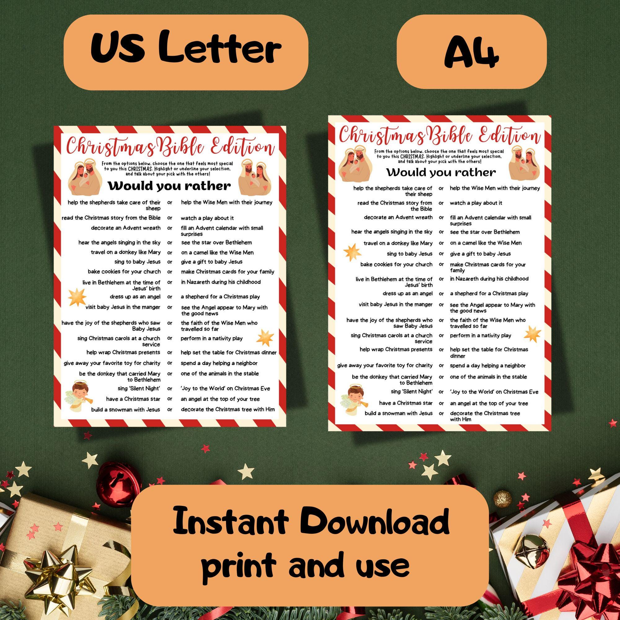 Christian Christmas Game: Bible 'would You Rather' (printable) - Etsy