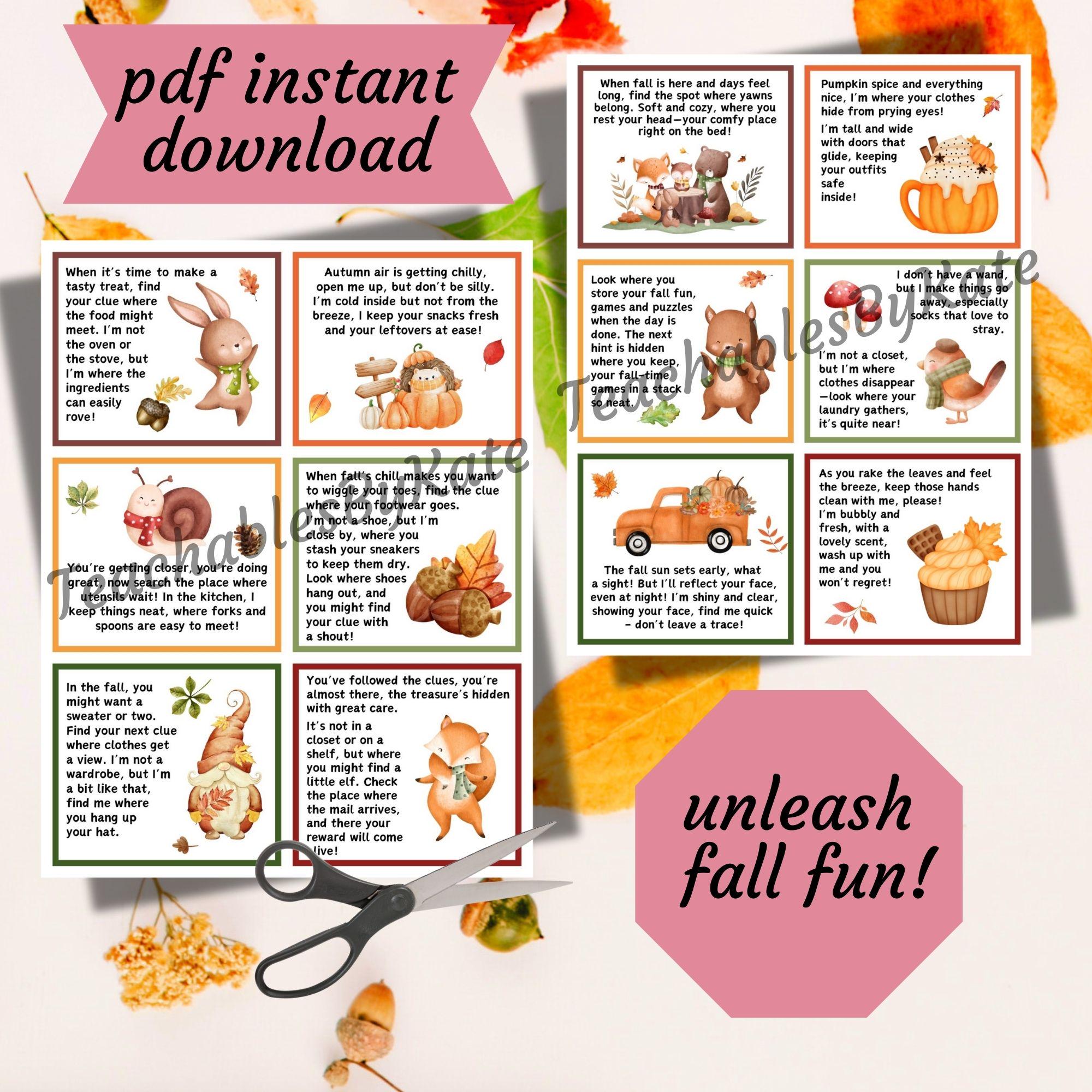 Fall Autumn Themed Scavenger Treasure Hunt for Kids Indoor Fall Fun ...