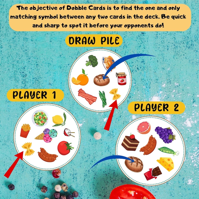 Food Spot It Card Game: Vocabulary Matching for Kids (PDF File) - Etsy