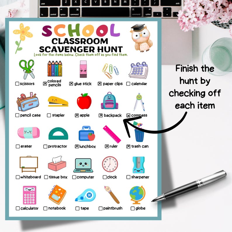School Scavenger Hunt: 25 Classroom Items & Hiding Cards (printable) - Etsy