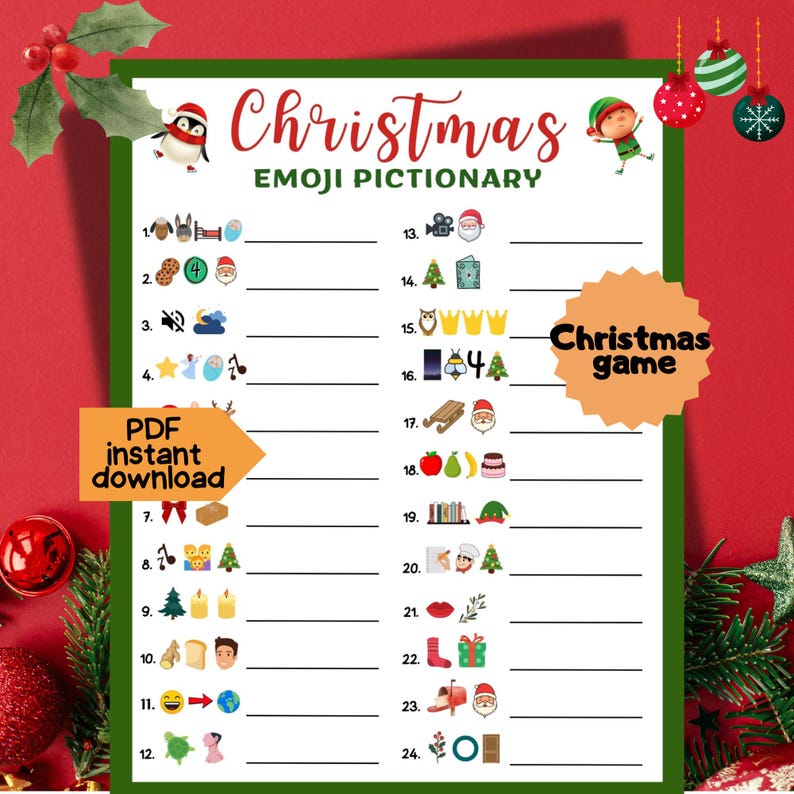 Christmas Emoji Pictionary Game Worksheet Picture Puzzle Word Quiz ...