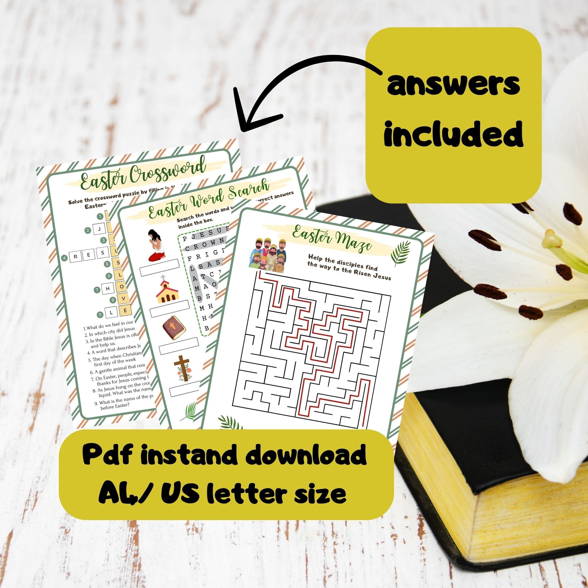Christian Easter Activity Bundle: Maze, Crossword, Word Search (PDF ...