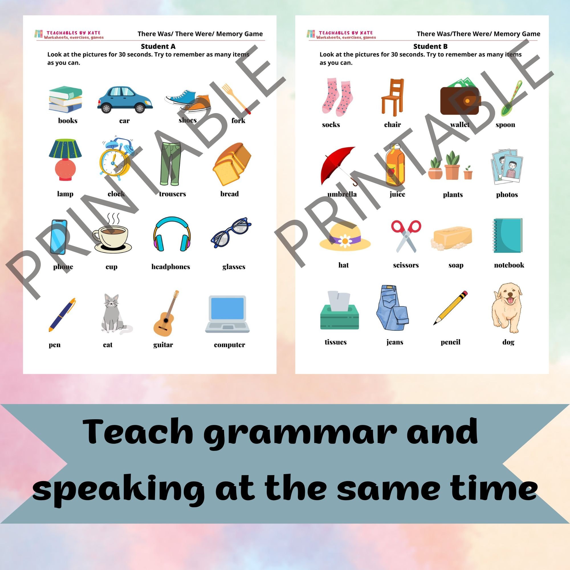 Past Simple ESL Games: Was/were Grammar Activities (printable Pages) - Etsy