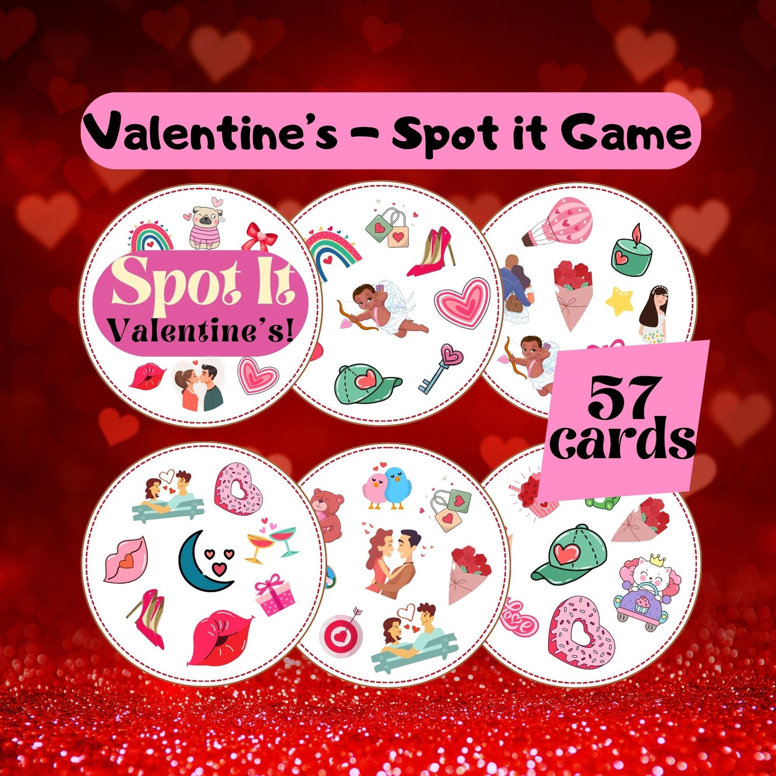 Valentine's Day Spot It Game: Printable Matching Cards Game for Kids ...