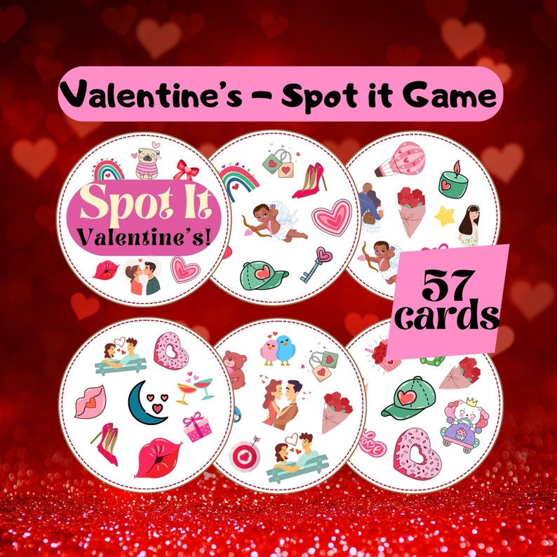 Valentine's Day Spot It Game: Printable Matching Cards Game for Kids ...