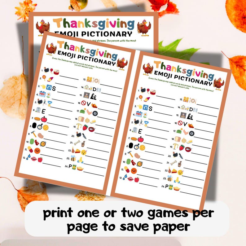 Thanksgiving Emoji Pictionary Game: Printable Fall Activity (PDF ...