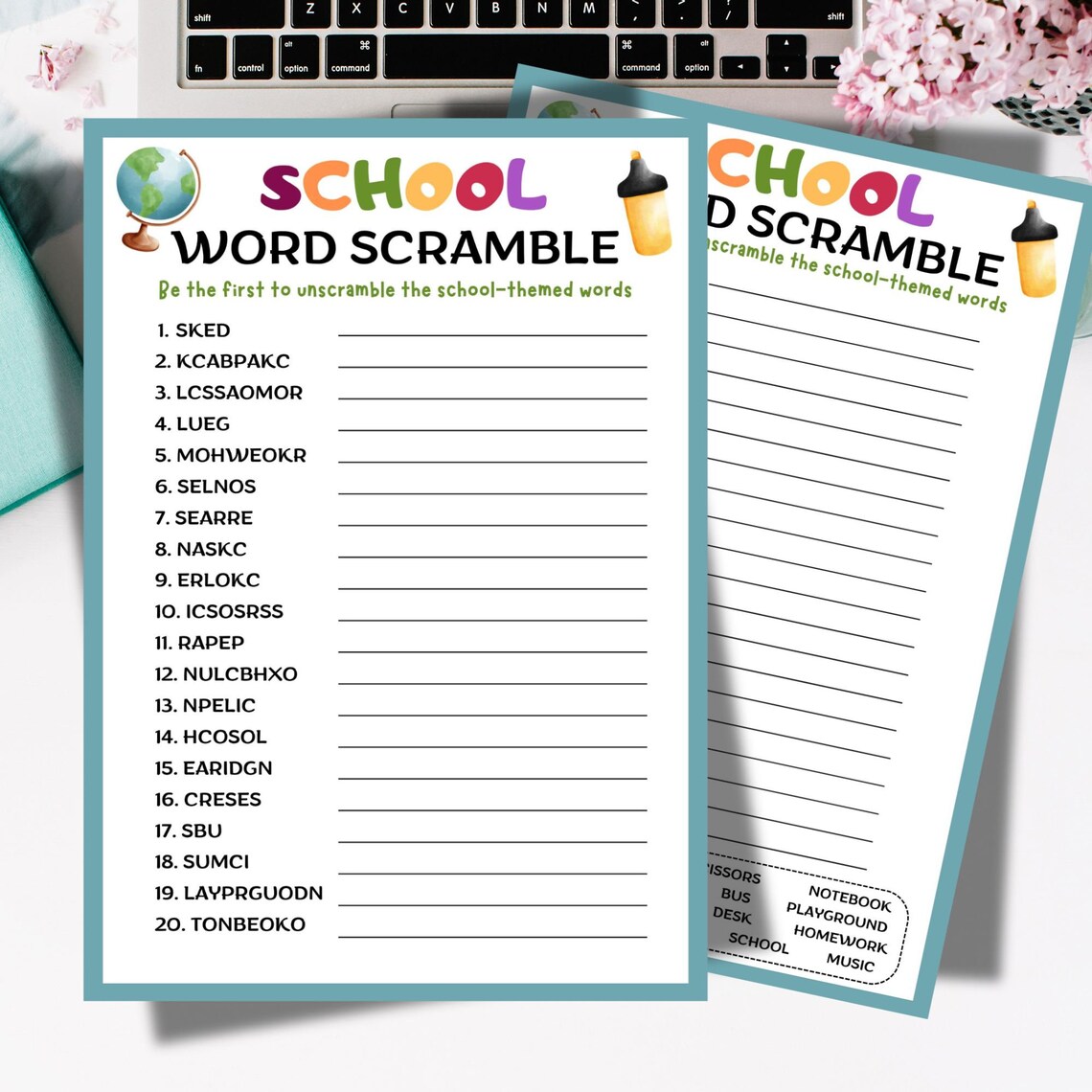 School Themed Word Scramble Printable Activity for Kids Back to School ...