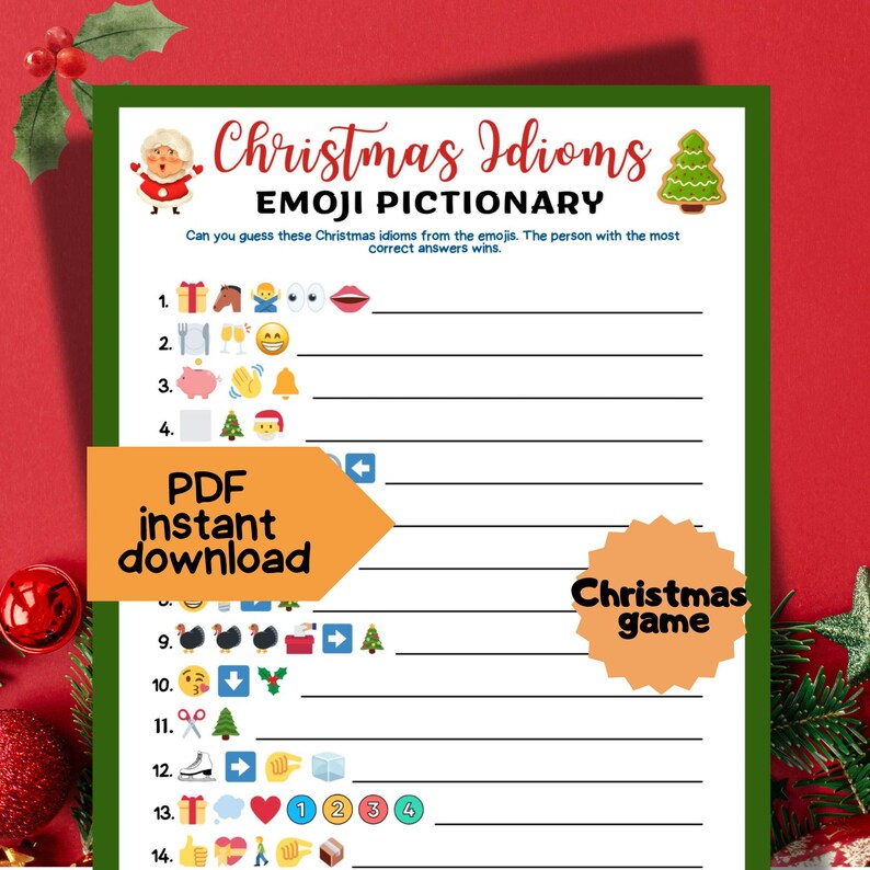 Christmas Emoji Pictionary Game, Holiday Idioms (PDF Download) - Etsy