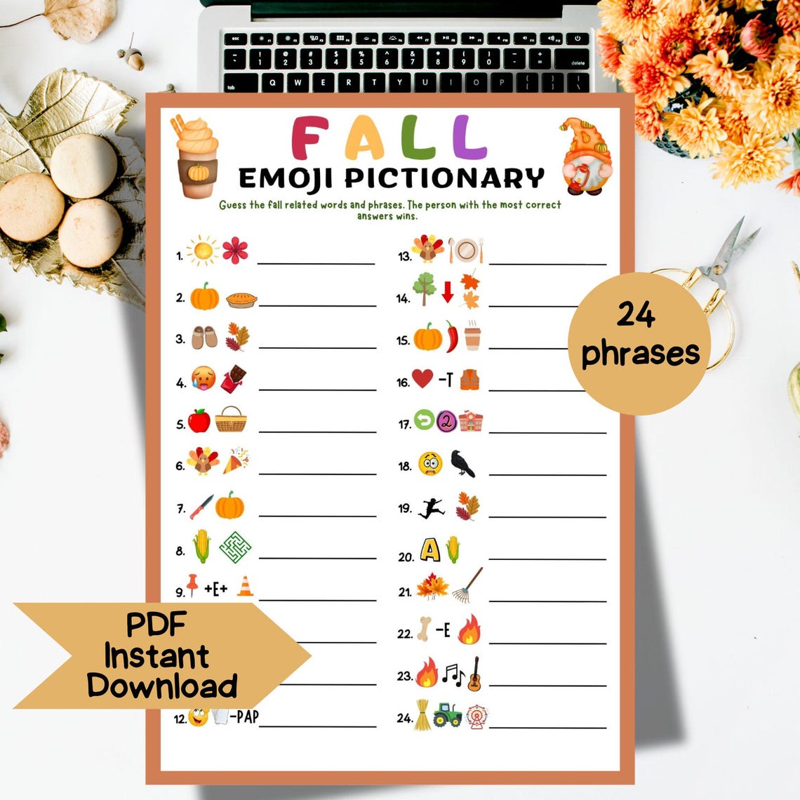 Fall Autumn Emoji Pictionary Game Picture Puzzle Word Quiz Worksheets ...