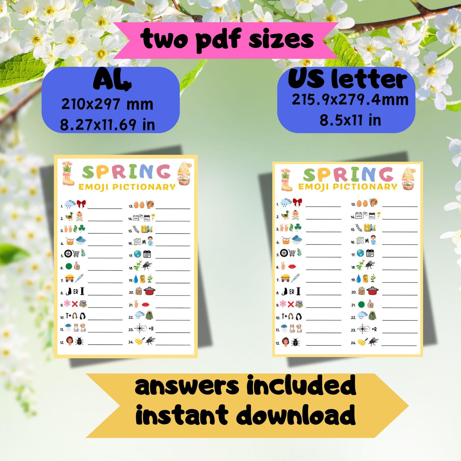 Fun Spring Party Game for Kids Family Activity Classroom Worksheet ...