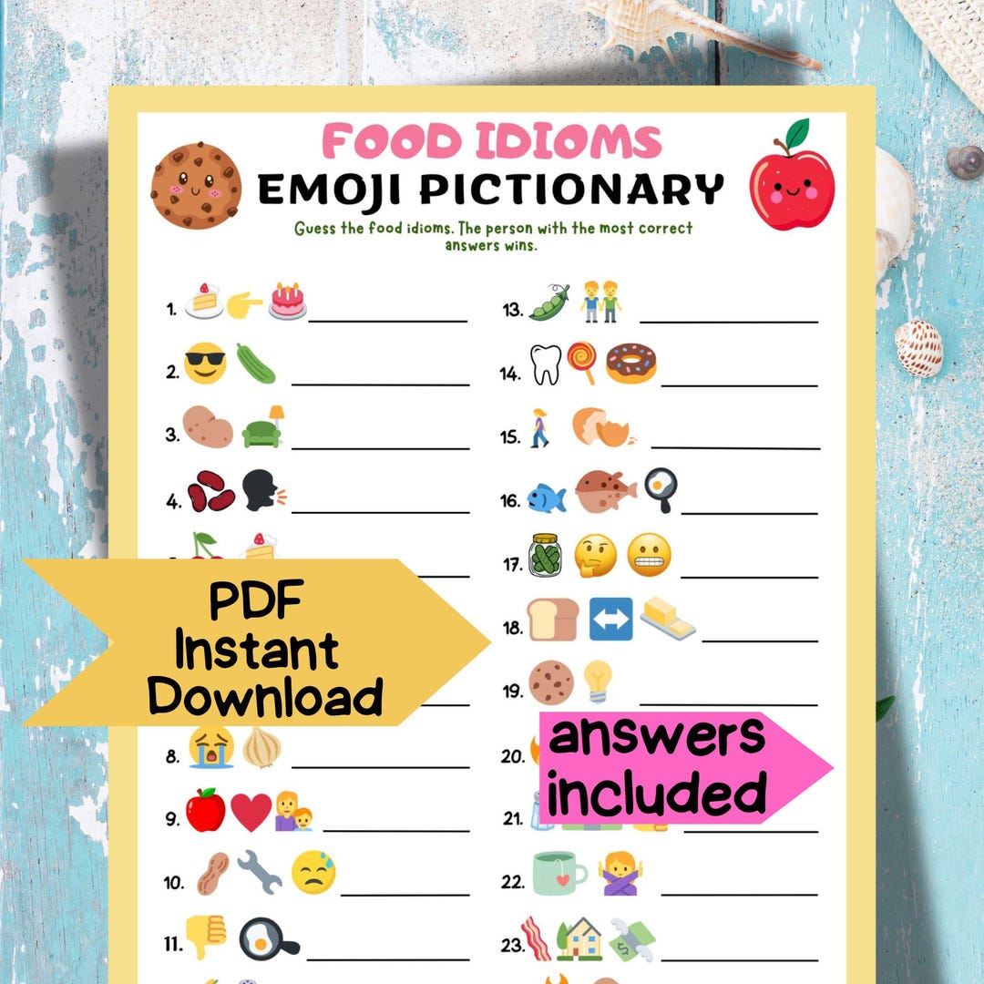 Food Idioms Emoji Pictionary Printable ESL Game Fun Party Classroom ...