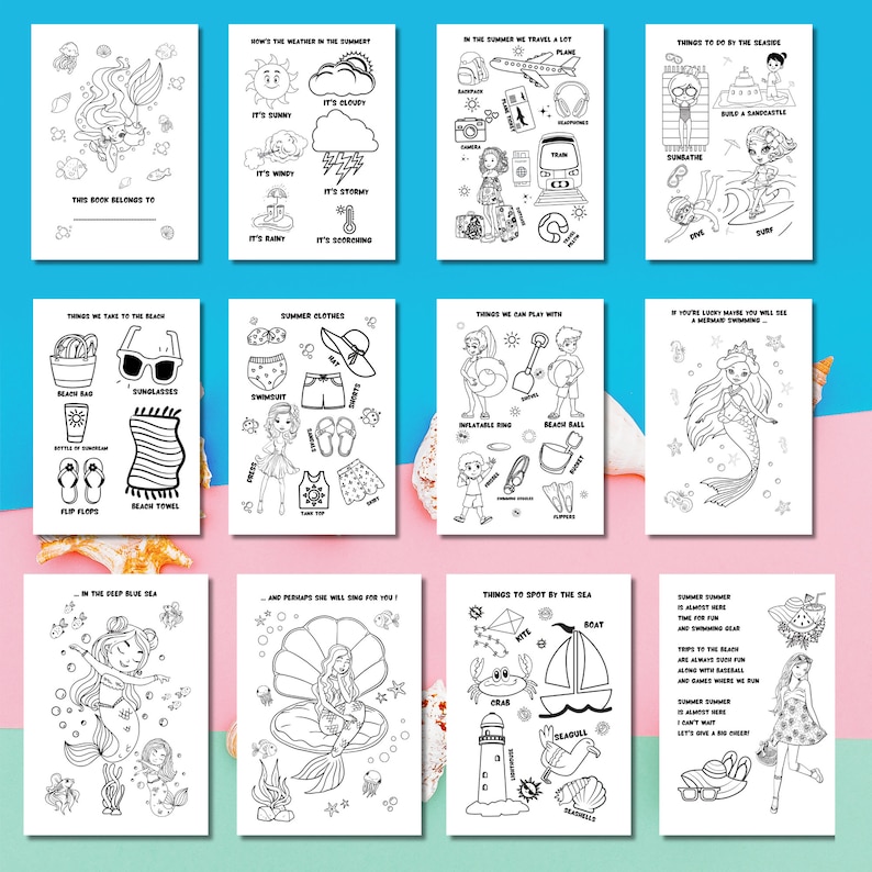 Summer Coloring Pages English Words Printable Bundle Vocabulary ...