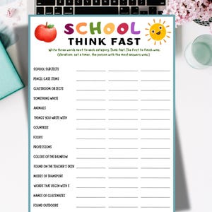 Back to School Think Fast Icebreaker Game Printable Worksheet Quick ...