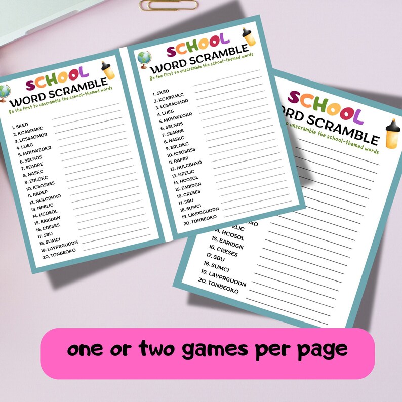 School Word Scramble: Printable Vocabulary Game (PDF) - Etsy