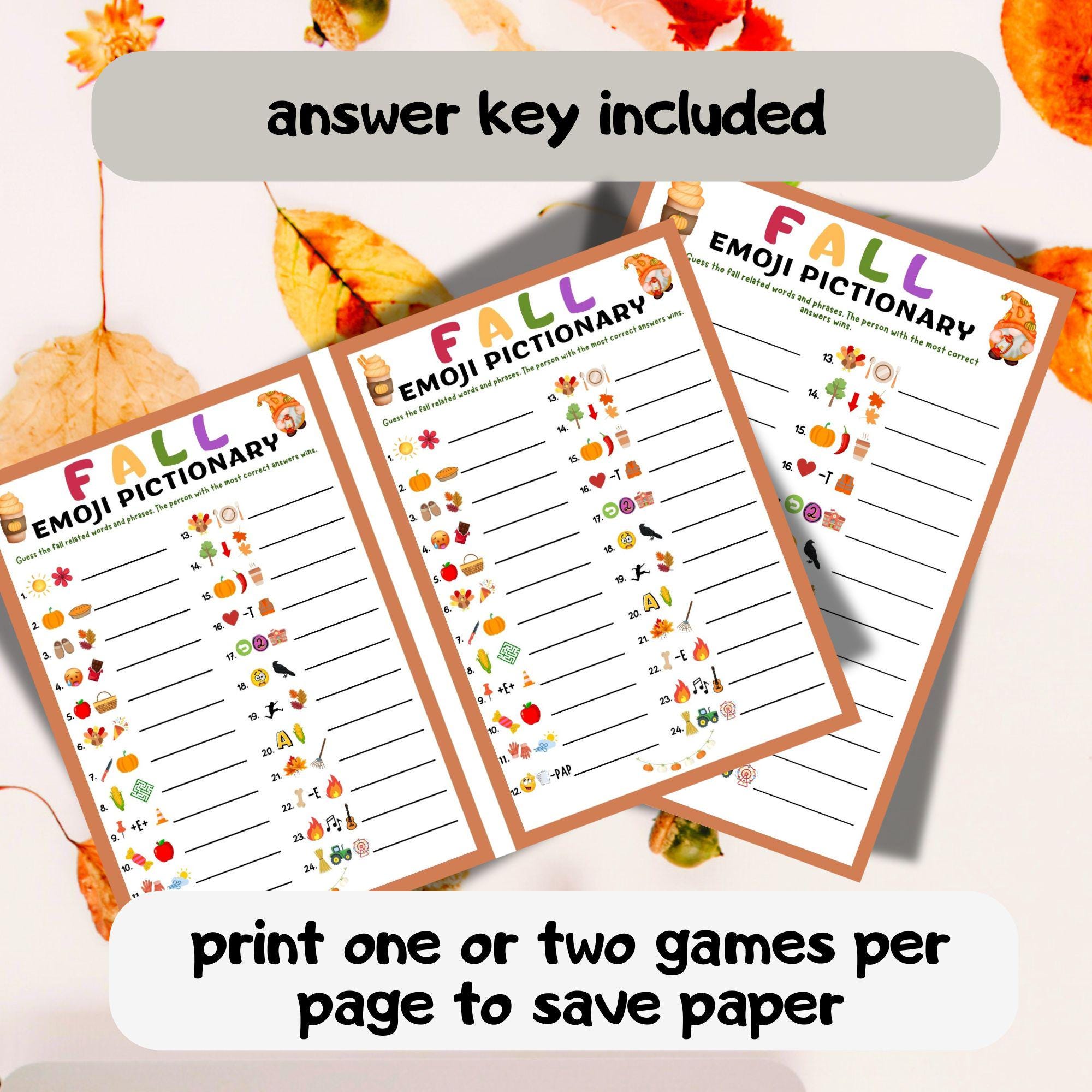 Fall Emoji Pictionary Game: Autumn Thanksgiving Activity (PDF Download ...