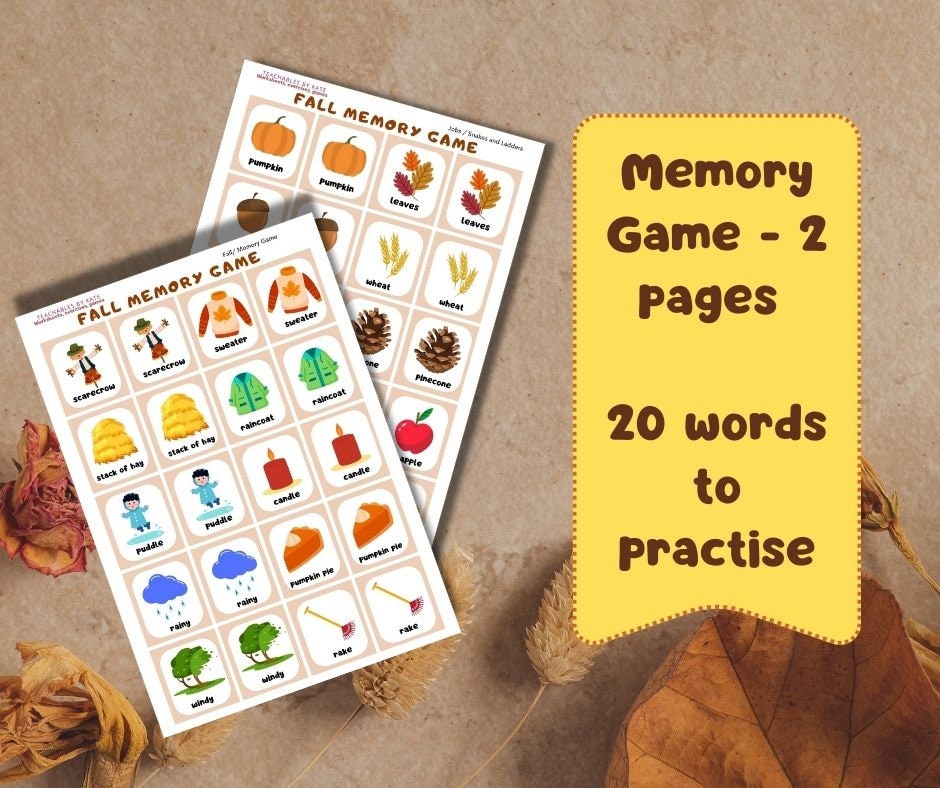 Fall Vocabulary Worksheets Autumn Words Games Bundle Set Dobble Style ...