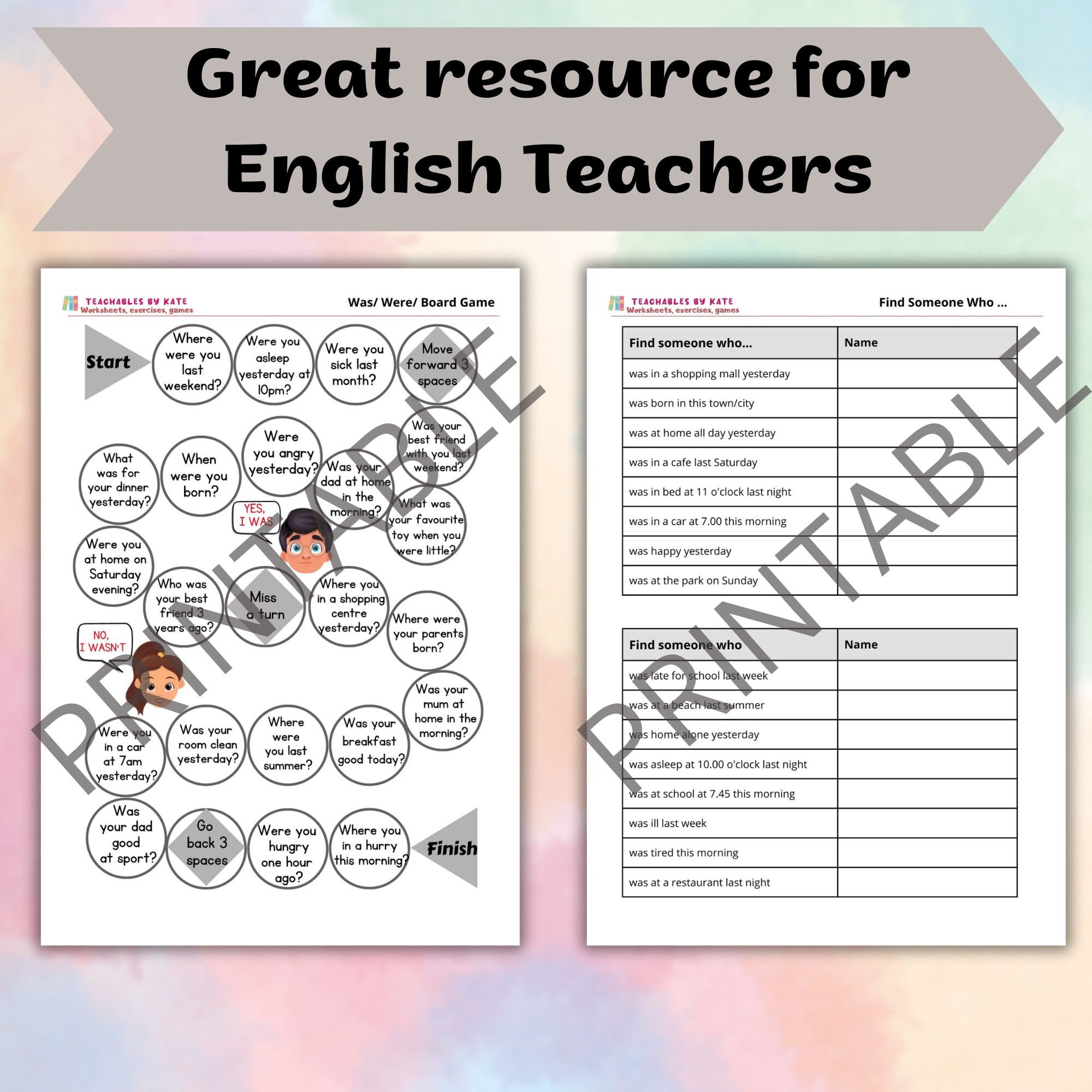 Was Were Past Simple Worksheet Past Tense Games Printable Pages ESL ...