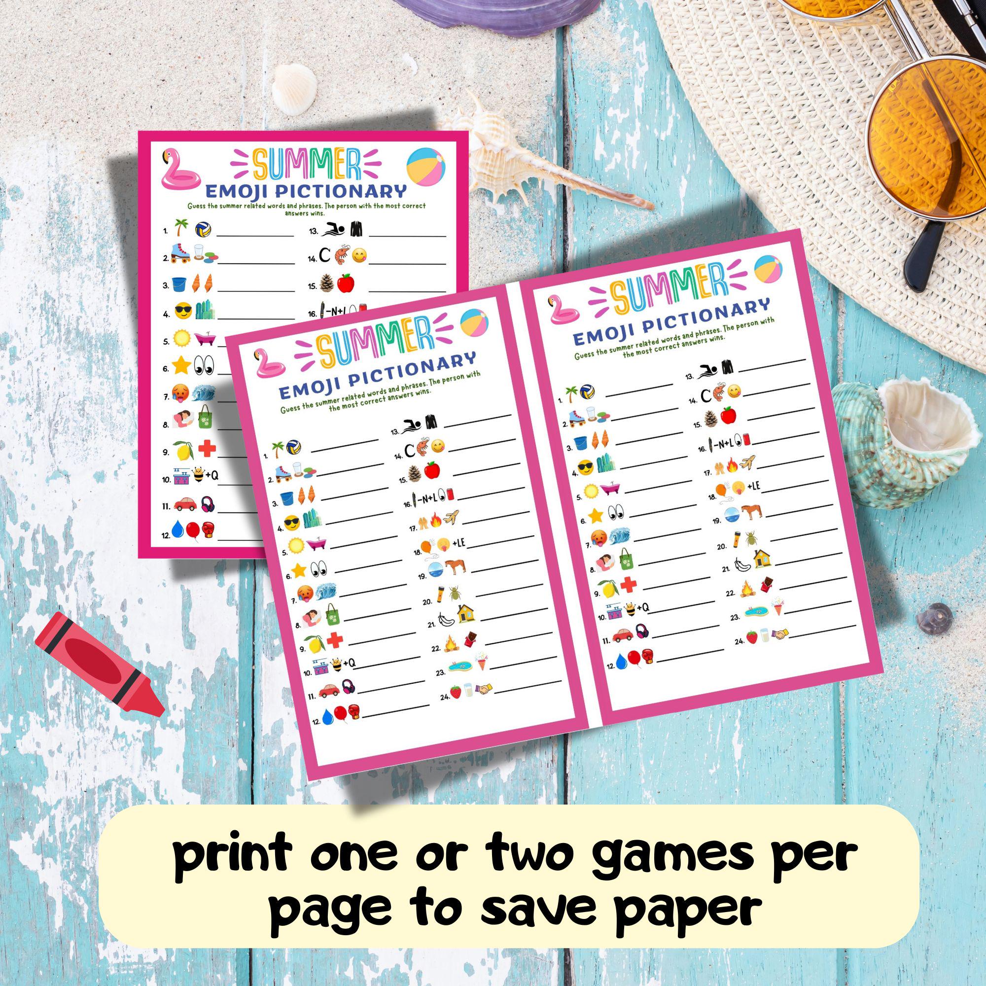 Summer Emoji Pictionary Game: 24 Riddles, Printable Party Activity (PDF ...