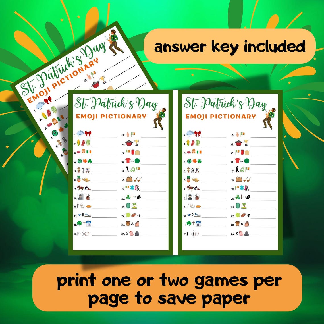 St. Patrick's Day Emoji Pictionary Game: Irish Party Activity Printable ...