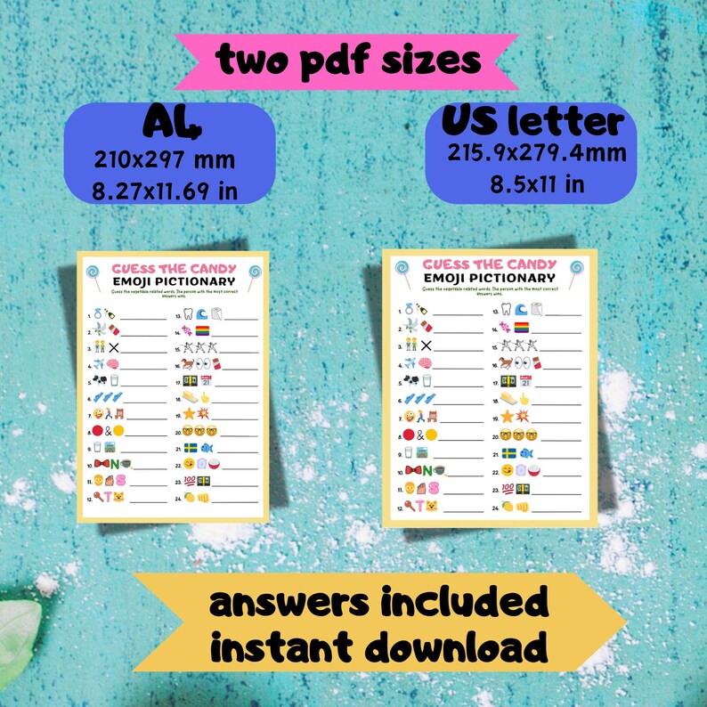 Guess the Candy Emoji Pictionary Birthday Game Printable Candy Themed ...