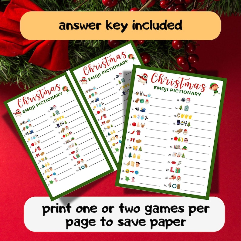 Christmas Emoji Pictionary Game Worksheet Picture Puzzle Word Quiz ...