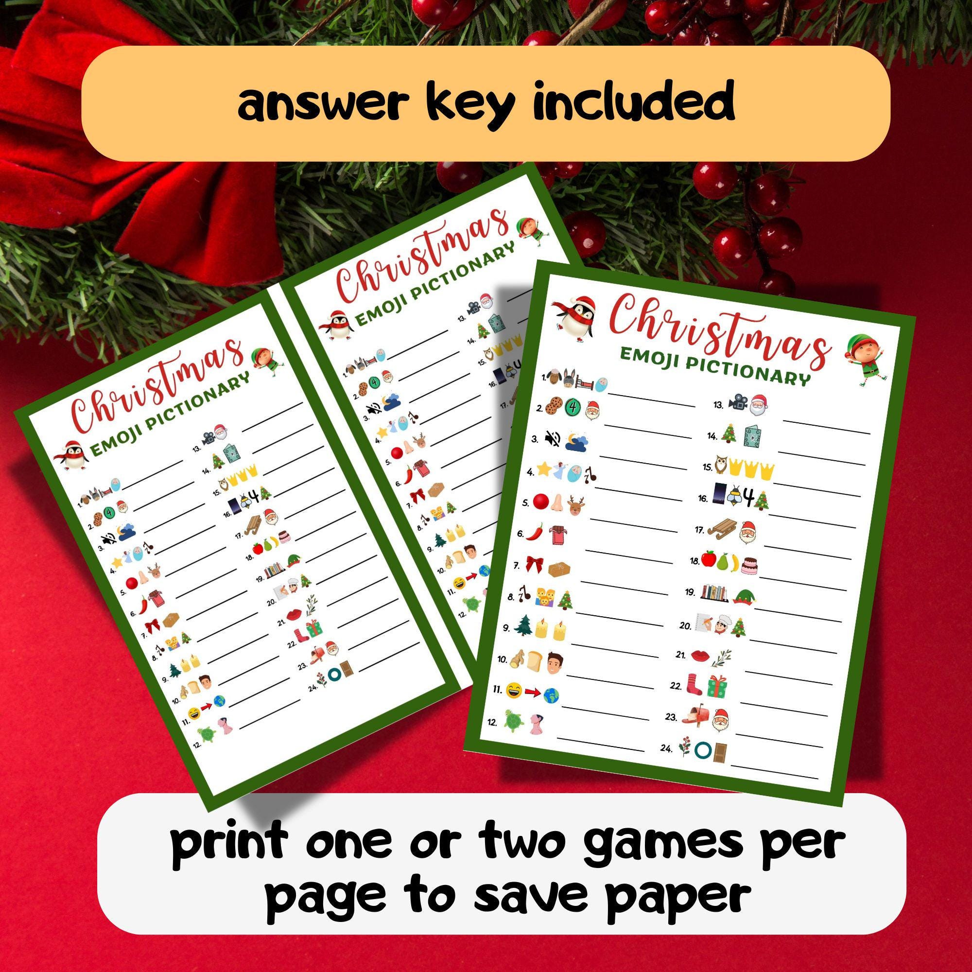 Christmas Emoji Pictionary Game Worksheet Picture Puzzle Word Quiz ...