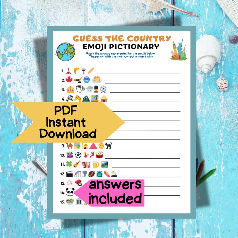 Emoji Pictionary Game: Guess the Country - Travel Quiz (digital ...