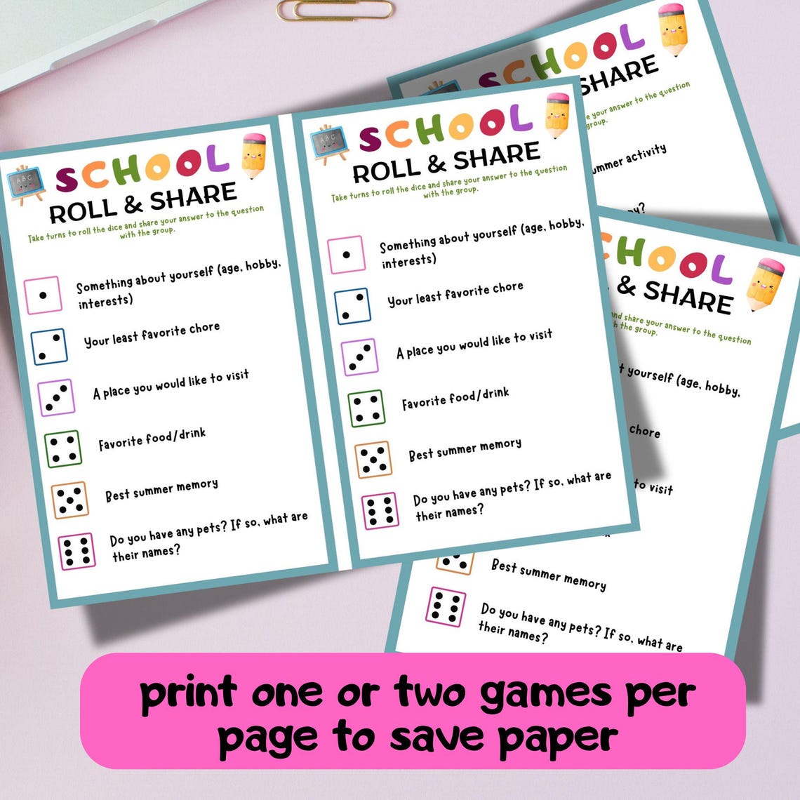 Back to School Dice Game Roll & Share Classroom Activity Printable ...