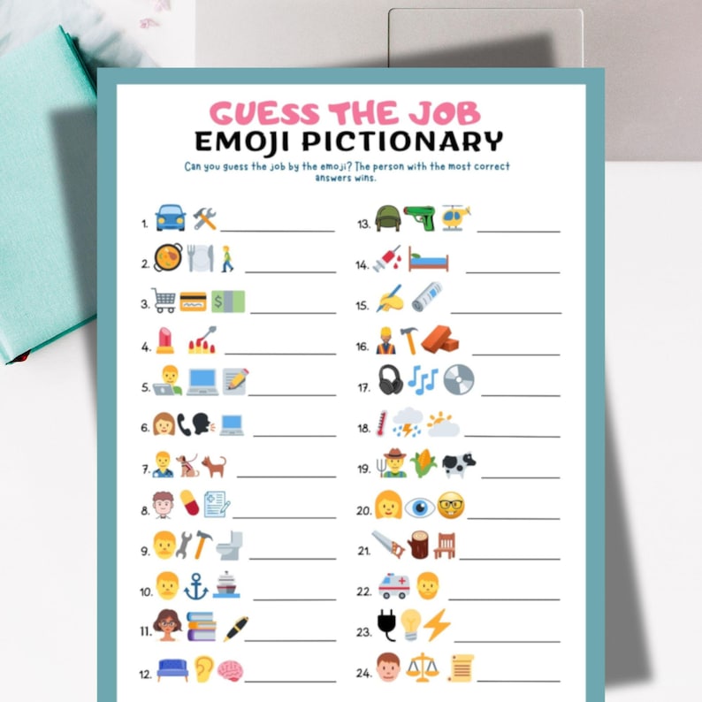 Emoji Job Pictionary Game: Printable Party Riddles (PDF Download ...
