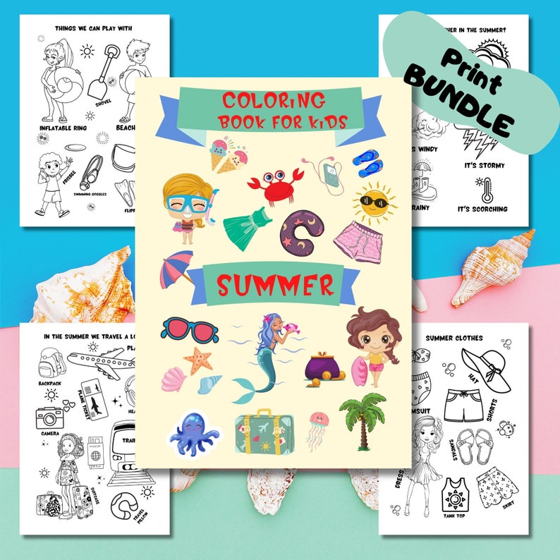 Summer Coloring Pages English Words Printable Bundle Vocabulary ...