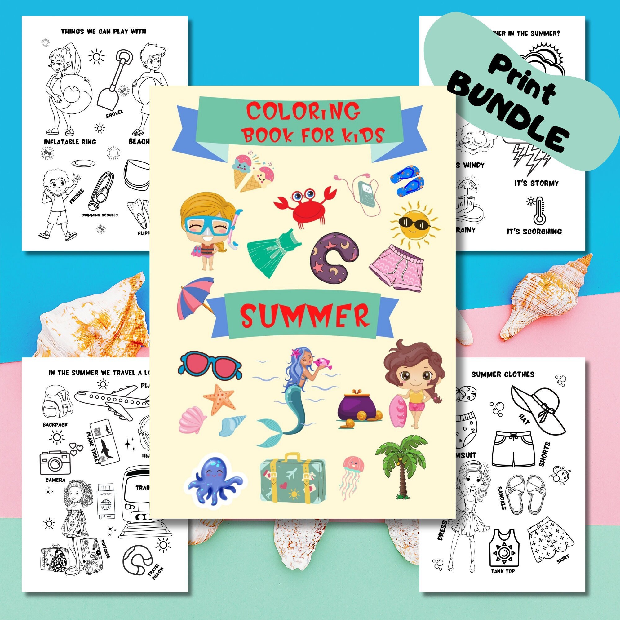 Summer Coloring Pages English Words Printable Bundle Vocabulary ...