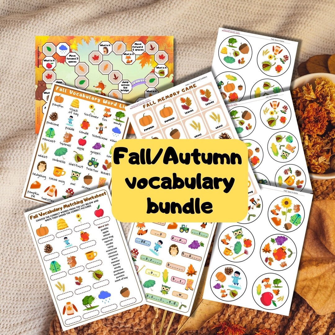 Fall Vocabulary Worksheets Autumn Words Games Bundle Set Dobble Style ...