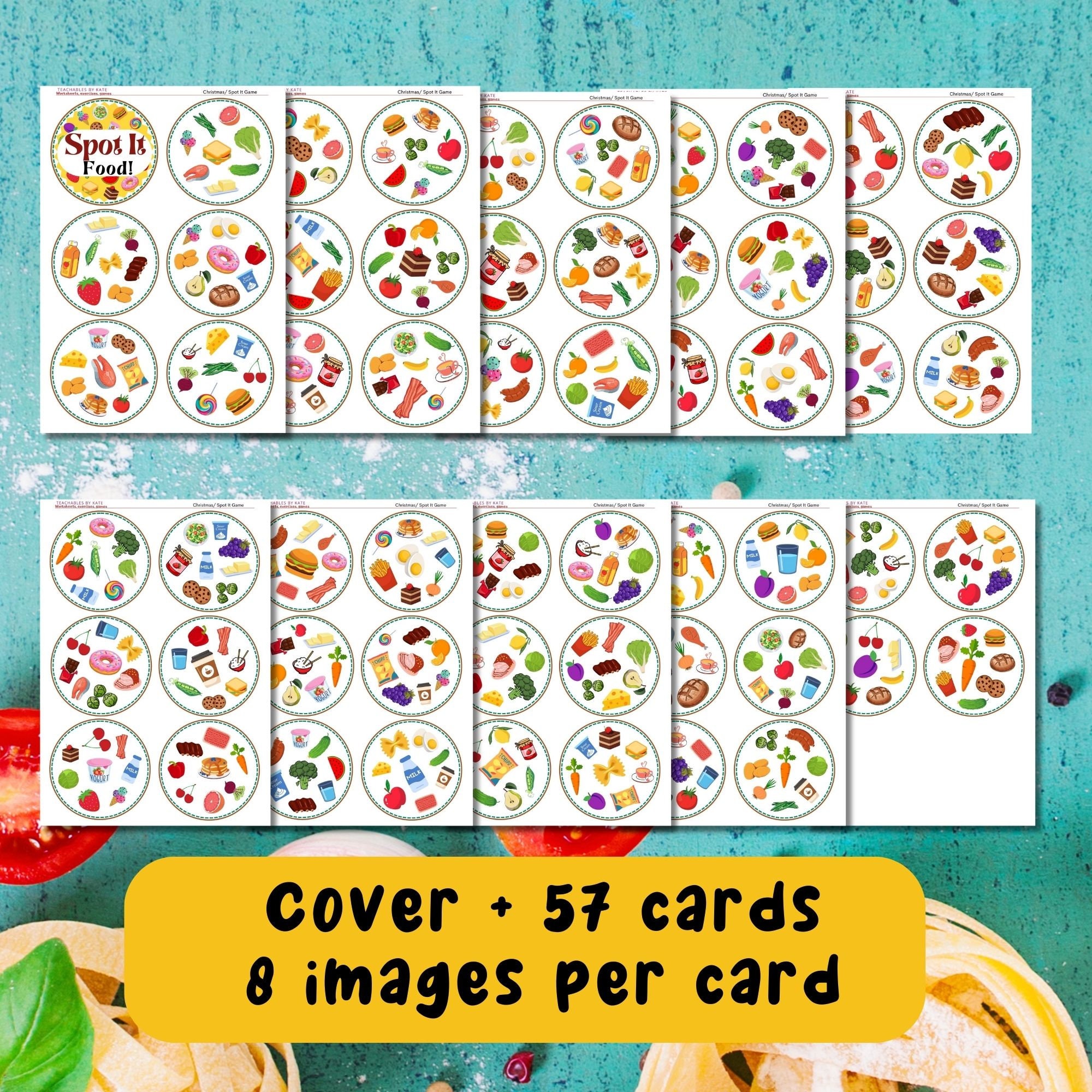 Food Spot It Card Game: Vocabulary Matching for Kids (PDF File) - Etsy