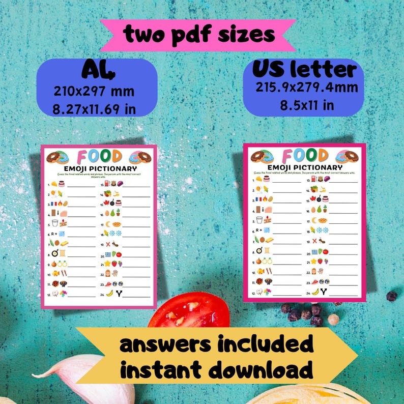 Food Emoji Pictionary Party Game: Fun Kids Trivia Activity Page for ...