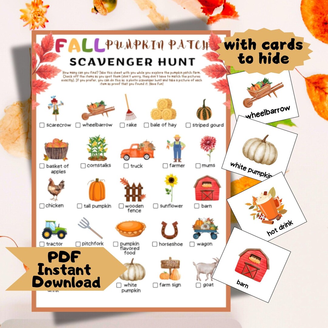 Fall Pumpkin Patch Scavenger Hunt Game (printable Worksheets) - Etsy