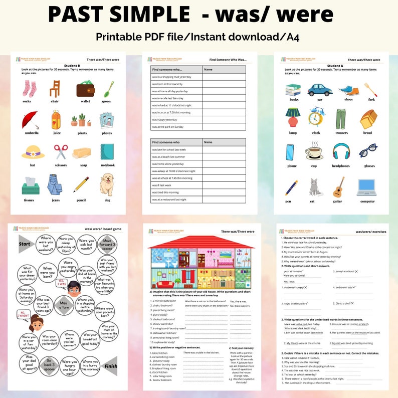 Was Were Past Simple Grammar Worksheet Bundle (PDF) - Etsy