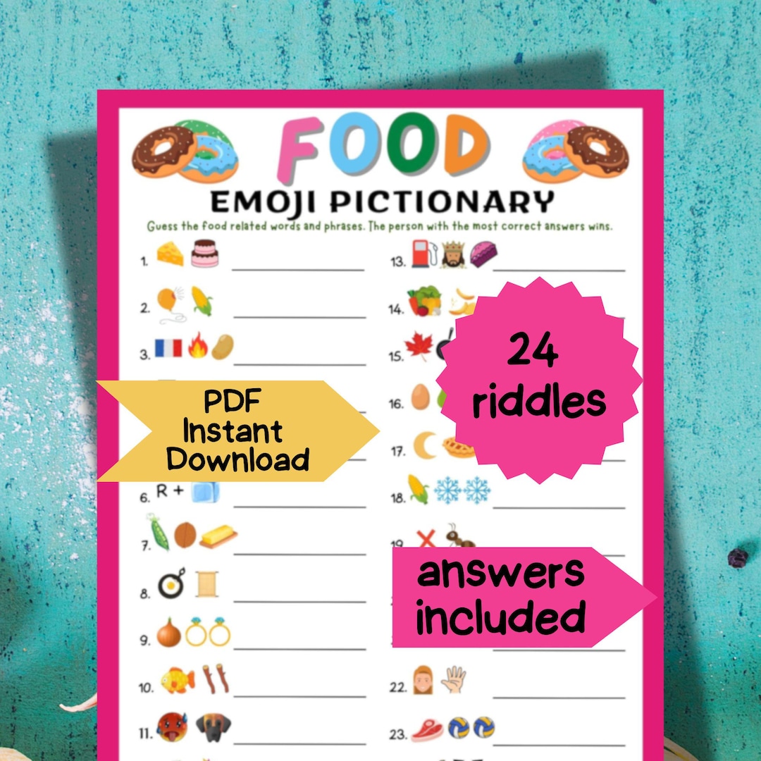 Food Emoji Pictionary Party Game: Fun Kids Trivia Activity Page for ...