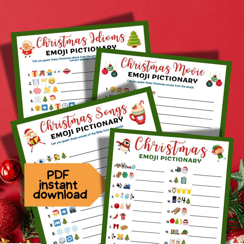 Christmas Emoji Pictionary Bundle Christmas Games Printable Songs ...