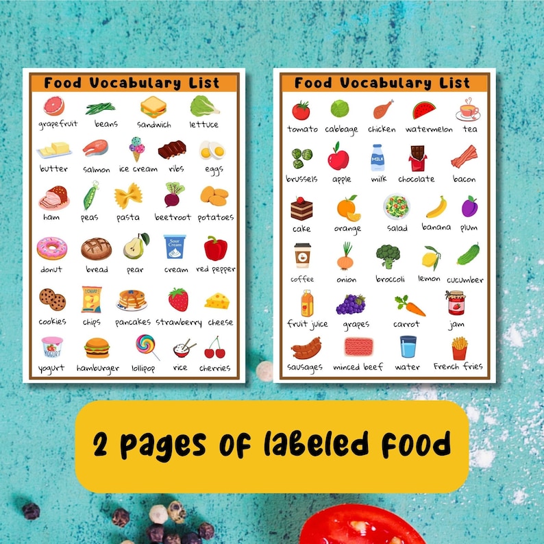 Food Spot It Card Game: Vocabulary Matching for Kids (PDF File) - Etsy