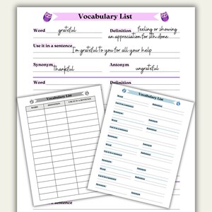 Vocabulary List Template Editable Worksheet Language Study Notebook ...