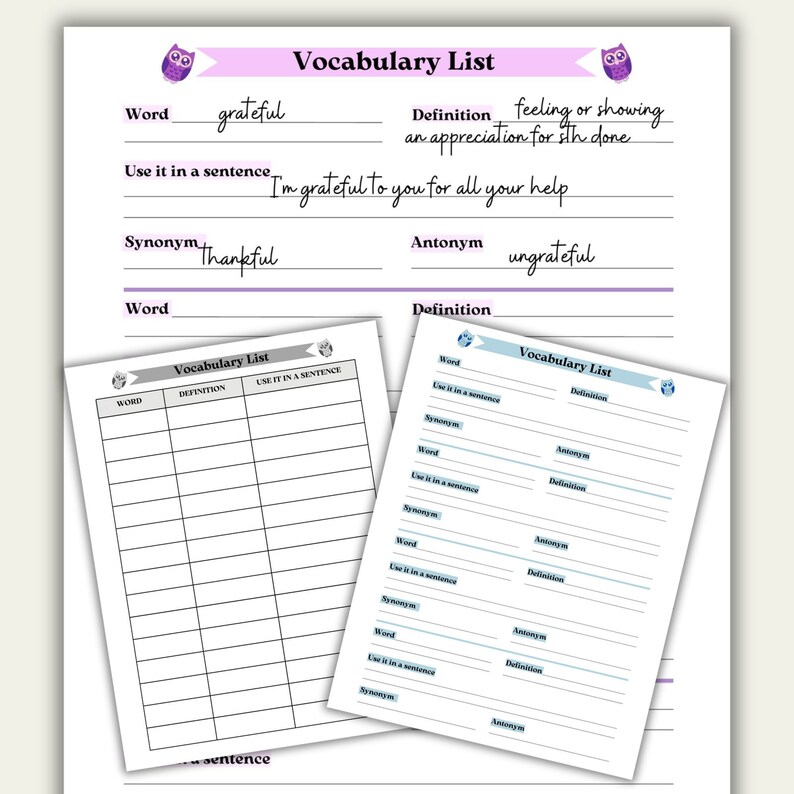 Vocabulary List Template Editable Worksheet Language Study Notebook ...