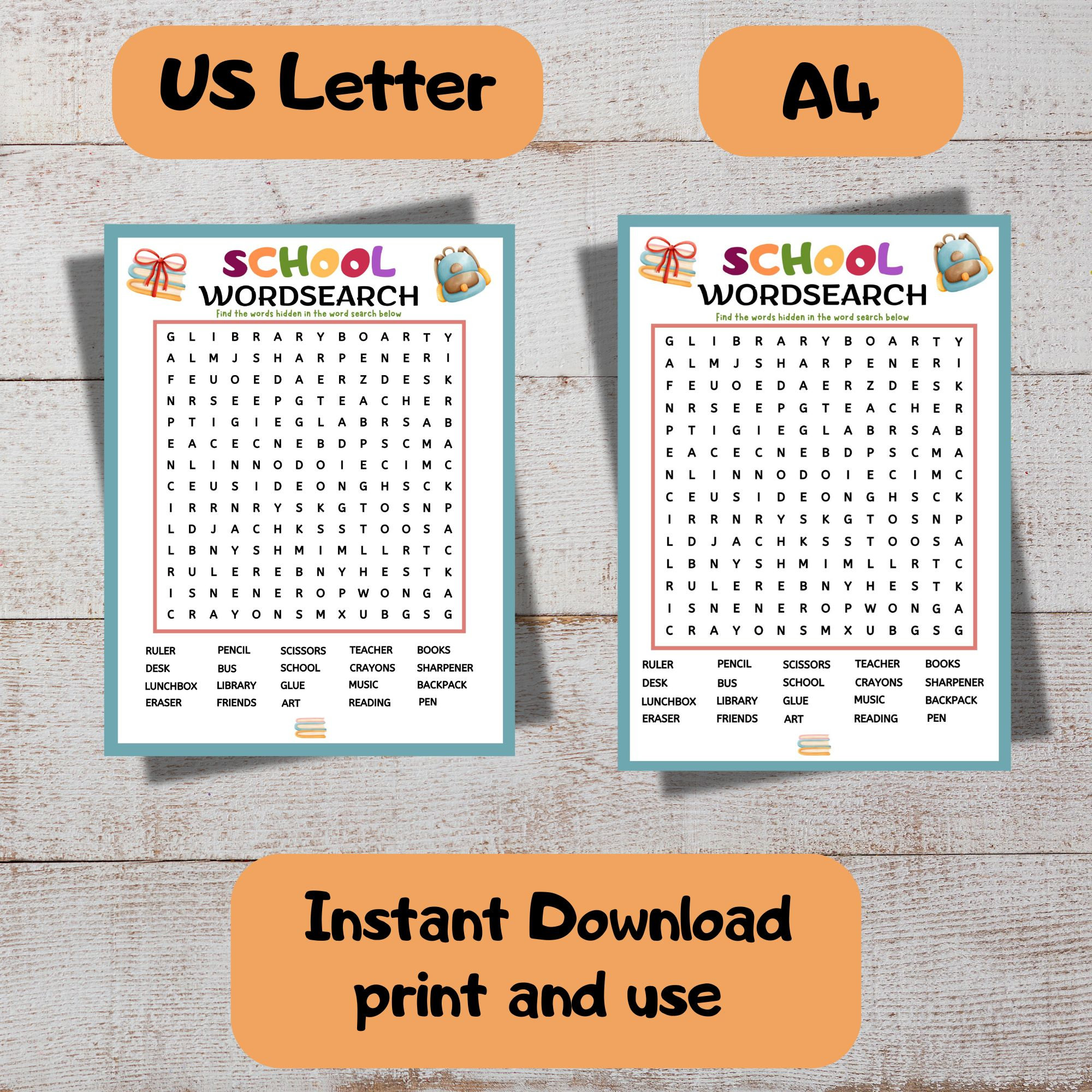 Back to School Word Search Printable Vocabulary Game Kids Activity 20 ...