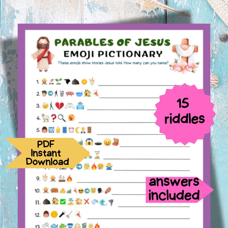 Parables of Jesus Game Bible Emoji Pictionary Game for Kids Sunday ...