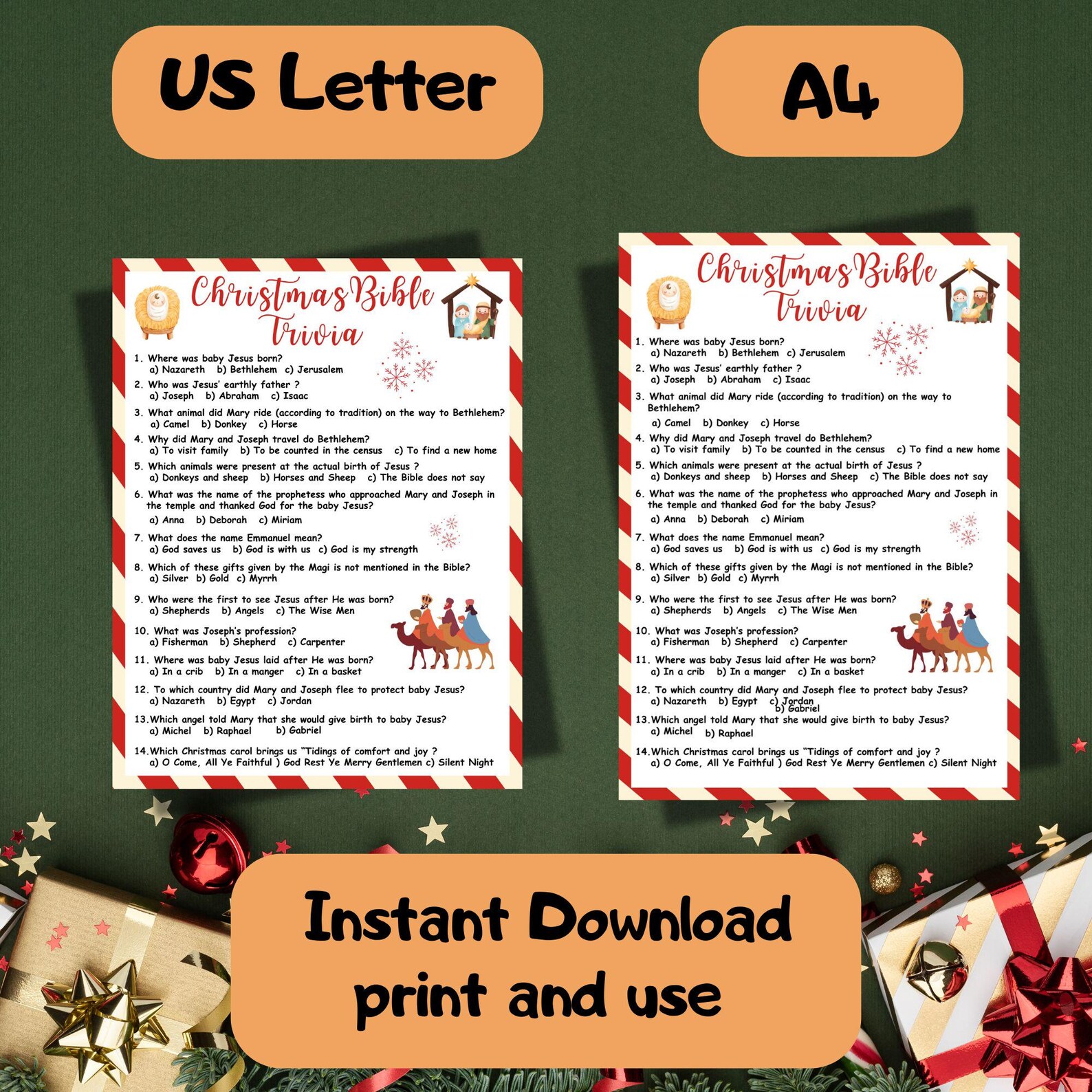 Christian Christmas Bible Trivia Game, Nativity Quiz (printable PDF) - Etsy