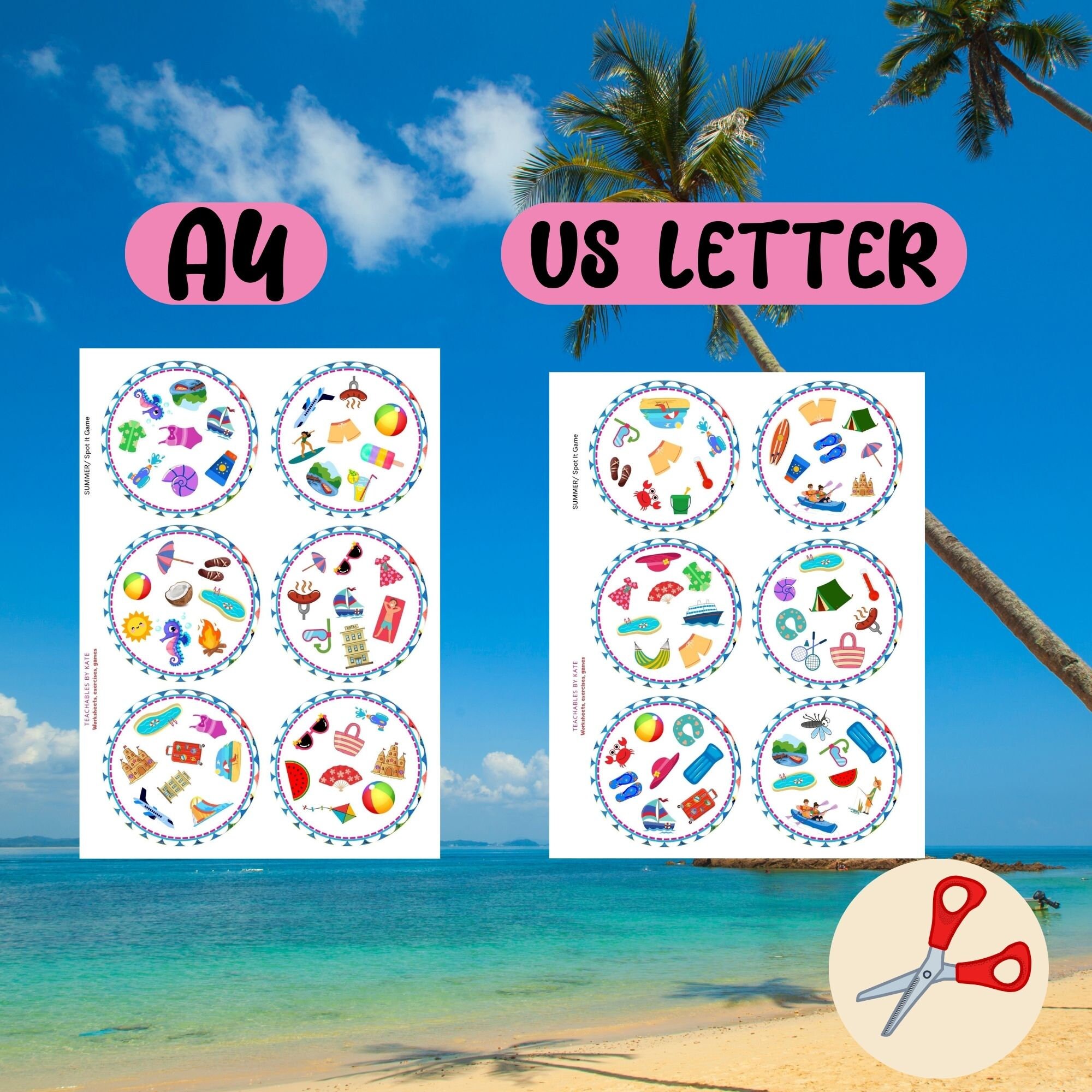 Summer Game for Kids Spot It Seek It Find Pairs Match Pictures Activity ...