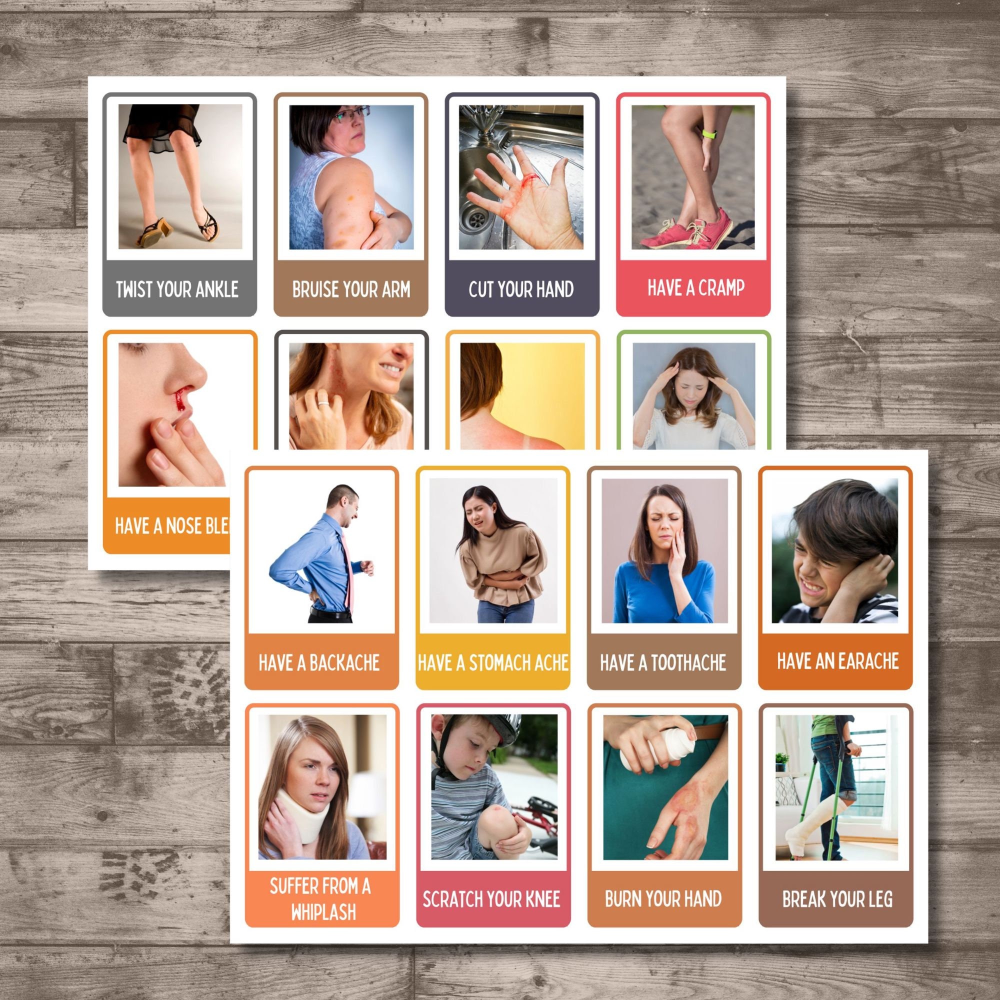 Illness Injury Flashcards Sickness Disease Flash Cards Printable Real ...