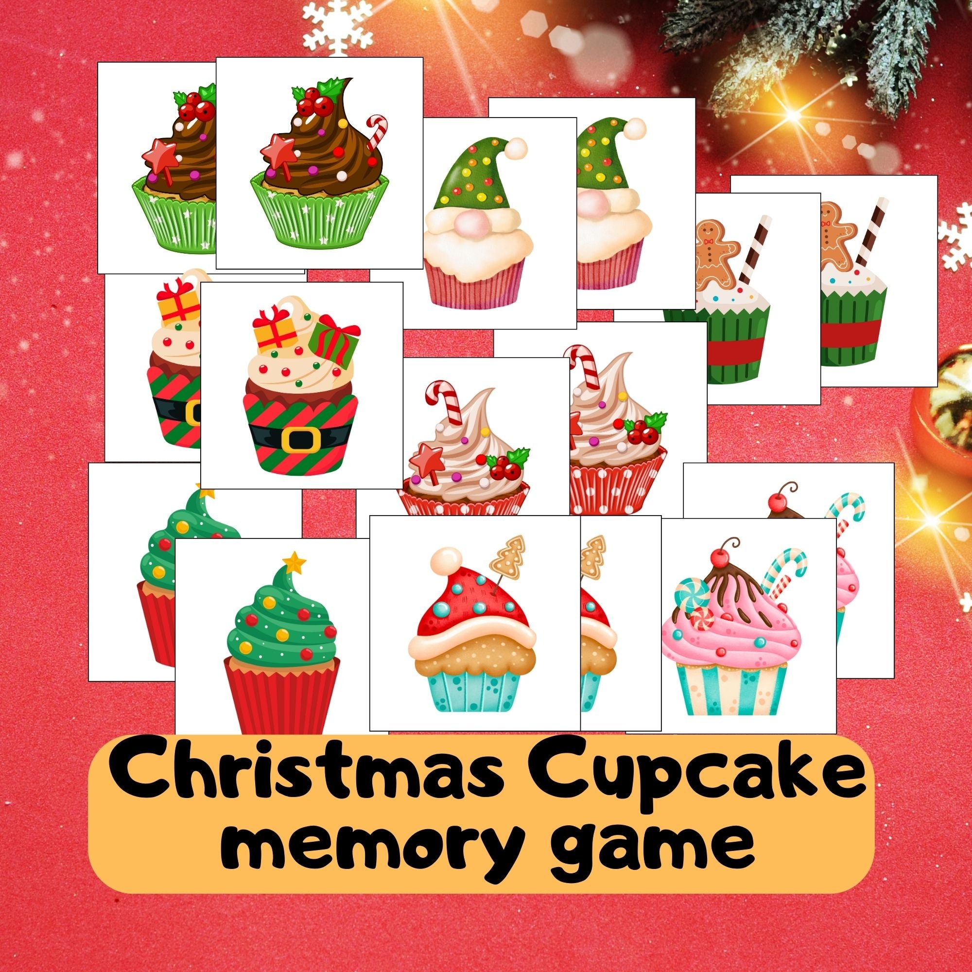 Christmas Memory Game Cupcake Muffin Cute Pictures Matching - Etsy
