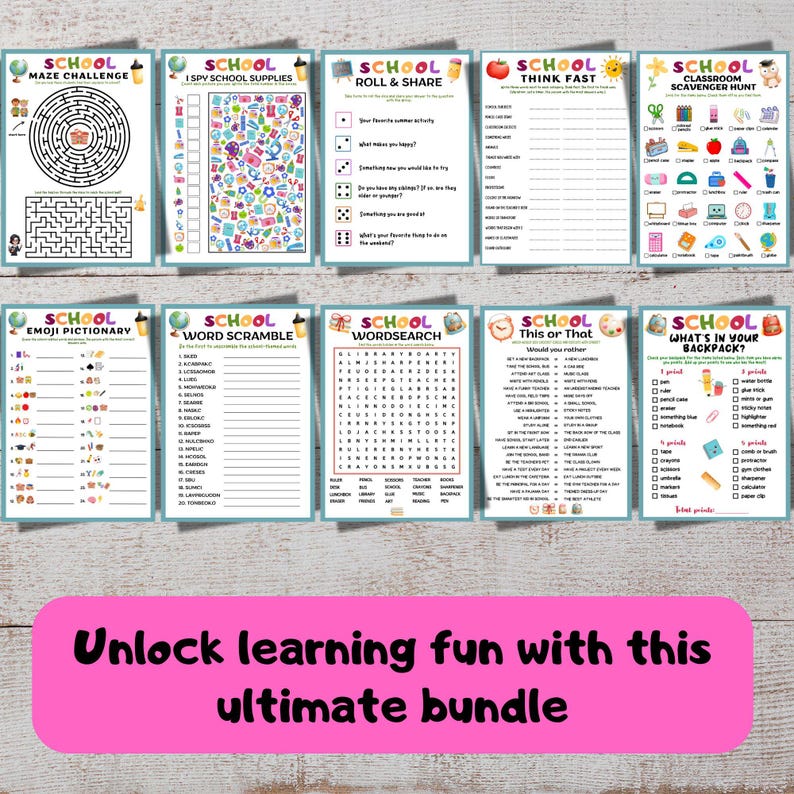 Back to School Themed Games Bundle Printable Kids Activity Pack First ...